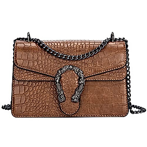 GLOD JORLEE Chain Crossbody Shoulder Bags for Women - Snakeskin Textured Print Leather Satchel Handbags Luxury Evening Clutch Purses (Brown-2)