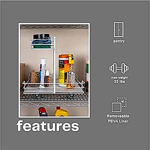 Household Essentials Glidez Paint-Finished Steel Pull-Out/Slide-Out Storage Organizer with Plastic Liners for Under Sink or Cabinet Use- 2 -Tier Design - Fits Standard Size Cabinet or Shelf, White