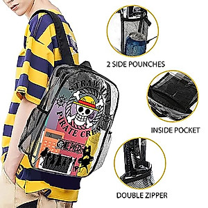 URYLVUG Japanese Anime Clear Backpack, Cosplay PVC Daypack, Heavy Duty See Through Shoulder Bag for Work, Transparent Plastic Bag for Boys Girls-Skull