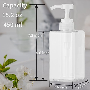 450ml (15.2oz) Pump Bottle Dispenser Jansburg 2Pack Refillable Square Plastic Lotion Dispenser Empty Lotion Pump Bottle for Essential Oil Soap Lotion Shampoo, Bathroom/Kitchen/Travel Clear