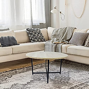 Round Coffee Table, Modern Small Coffee Table Sofa Table Tea Table for Living Room, Office Desk, Balcony, Wood Desktop and Metal Legs, 23.6inch White Oak