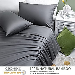 Shilucheng 100% Cooling Bamboo_ Sheets Set- King Size 1800 Thread Count Soft Bed Sheets,16 Inch Deep Pocket,Breathable,Comfortable and Pilling Resistant -4PC(King,Dark Grey)