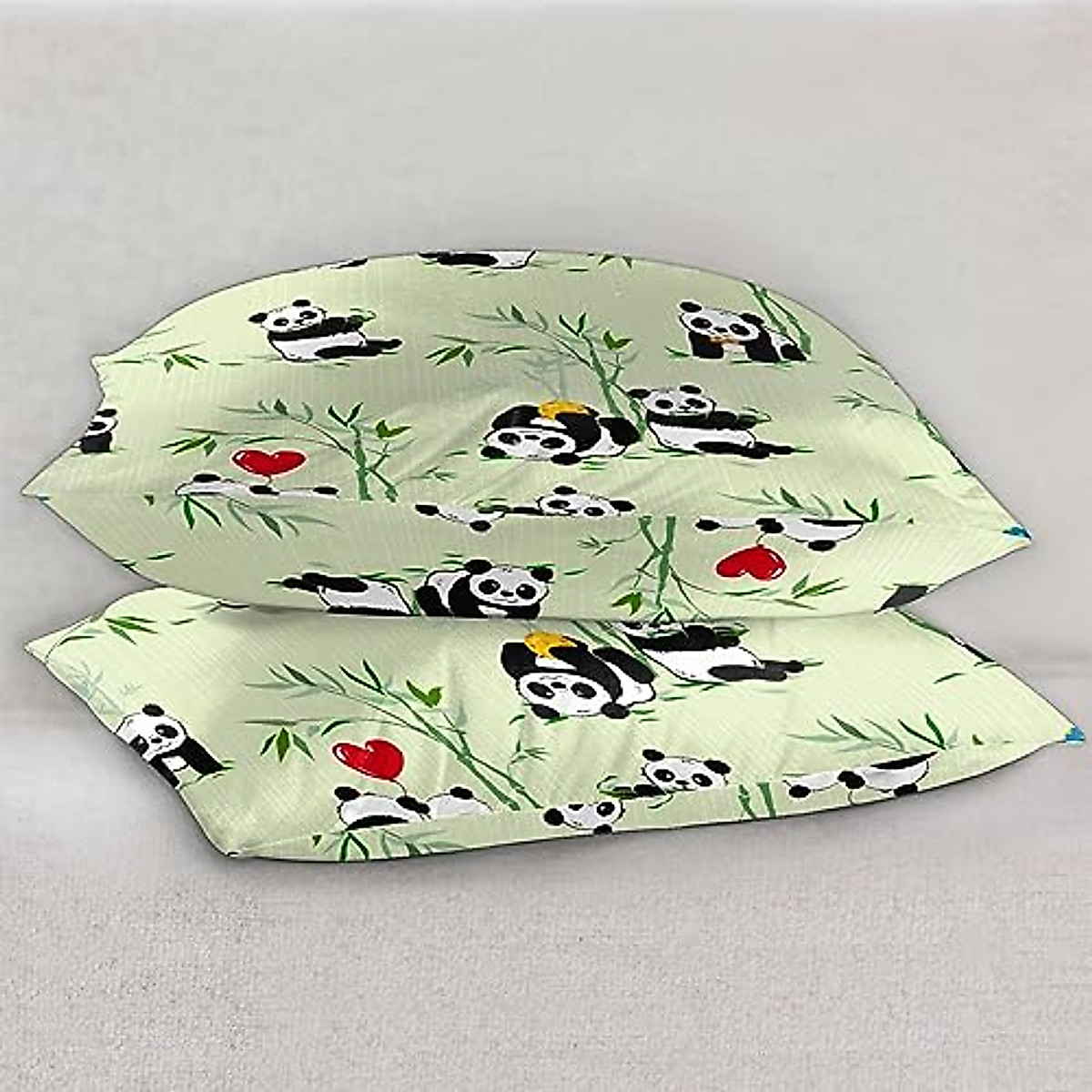 Bamboo Animal Panda Satin Pillow Cases Silk Satin Pillowcase for Hair and Skin Standard Set of 2 Super Soft Silk Pillowcase with Envelope Closure (20x26 in)