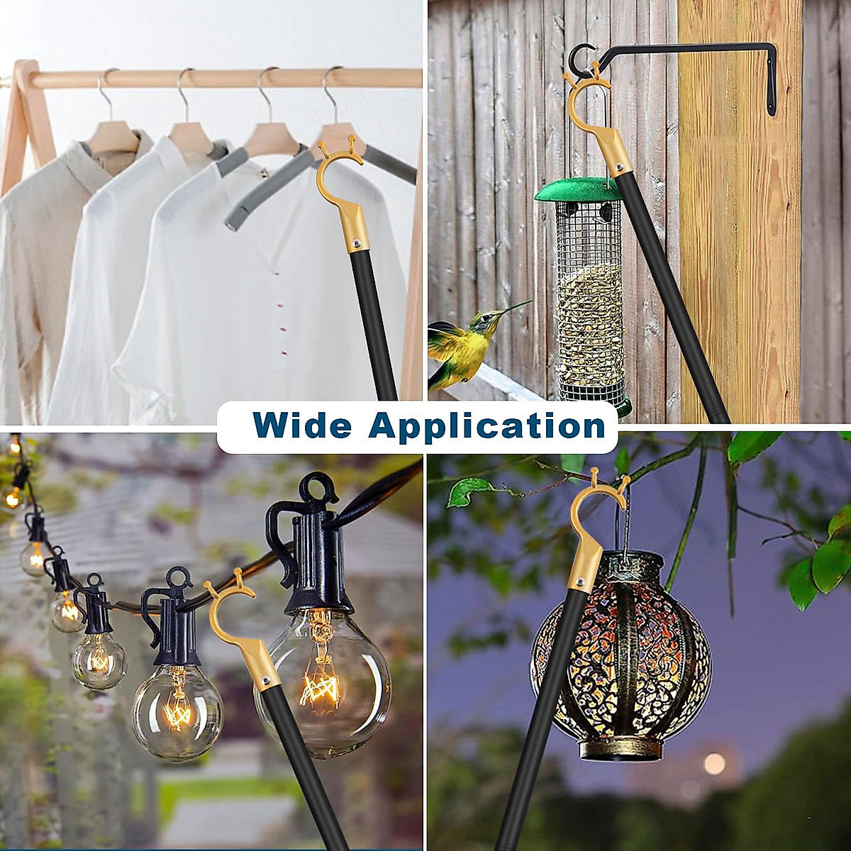 Greeily High Reach Garment Hook, 31" to 61" Clothing Hook Pole for Hanging Clothes Closet Bird Feeder Flowerpot Plants and Christmas Light Adjustment Extra Long with Sponge Handle (Yellow Head)