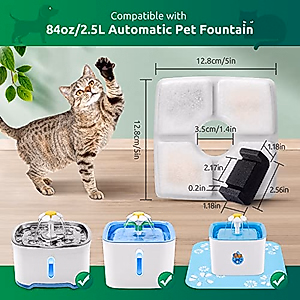 Cat Water Fountain Filters, 8-Pack Cat Fountain Filter Replacement & 4-Pack Pre-Filter Sponges for Square 84oz/2.5L Automatic Pet Fountain, Triple Filtration System Activated Carbon Replacement Filter