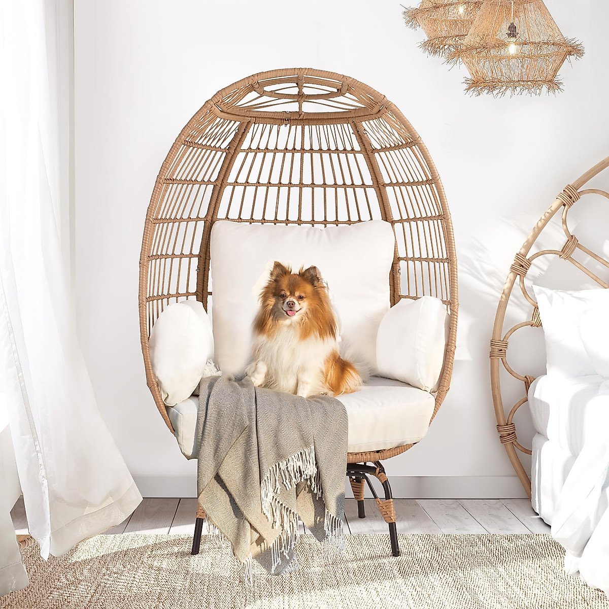 TYARDS Wicker Egg Chair, PE Rattan Chair with 4 Thicken Cushions, Patio Chairs 440 lbs Capacity, Oversized Indoor Outdoor Chairs with Strong Steel Frame Perfect for Balcony, Backyard, Living Room