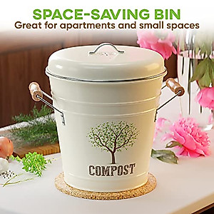 Third Rock Compost Bin Kitchen – 1.0 Gallon Countertop Compost Bin with Lid – Kitchen Compost Bin Countertop – Indoor Compost Bin Kitchen Counter Includes Inner Compost Bucket Liner - Indoor Composter