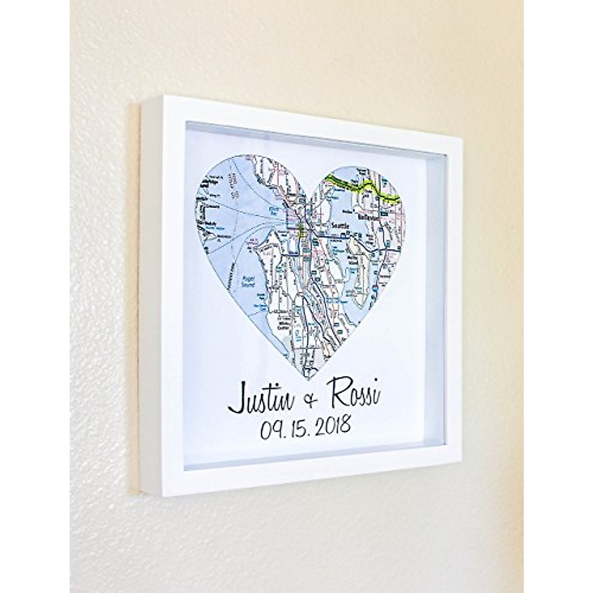 First Anniversary Gift Paper Gift Map Heart Framed Art Paper Anniversary 1 Year 1st Anniversary Gift