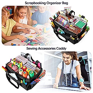 Fasrom Sewing Accessories Organizer Bag, Craft Art Supply Caddy Tote Bag for Scrapbooking and Sewing Storage, Black (Empty Bag Only, Patent Designed)