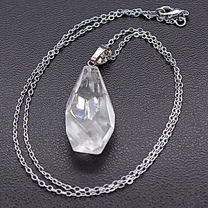 Healing Crystal Stone Pendant Amethysts Rose Pink Clear Crystal Faceted Reiki Stone Pendant Necklace PE065 (Clear Crystal)