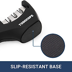 TODOCOPE Premium Chef Knife Sharpener, Professional Kitchen Chef 3 Slot Design, Manual Knife Sharpener Kit, black, medium