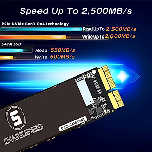S SHARKSPEED SSD 256GB NVMe Replacement for MacBook Air A1465 A1466(2013-2015,2017), MacBook Pro A1502 A1398(Retina 2013-2015), iMac A1418 A1419(2013-2017), M.2 PCIe Gen3.0x4