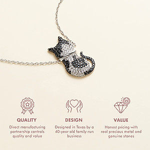 SCAMPER & CO Cool Cat Pendant Necklace for Women - Genuine Gemstone and Cubic Zirconia Kitten Charm with Elegant Fish Pattern Backplate on Real, Premium Plated Sterling Silver Chain with Easy Closure Lobster Claw Clasp, 18 inch