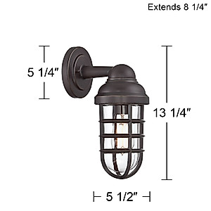 John Timberland Marlowe Rustic Industrial Farmhouse Outdoor Wall Light Fixture Bronze Cage 13" Clear Glass for Exterior Barn Deck House Porch Yard Patio Outside Garage Front Door Garden Home