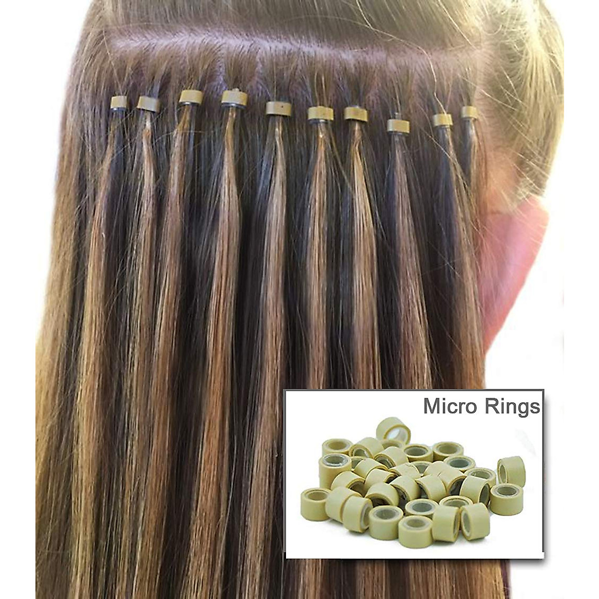 2500pcs Hair Extentions Micro Rings Links Beads, 5mm Silicone Lined Beads for Human Hair Extensions Tool-Multi-colored