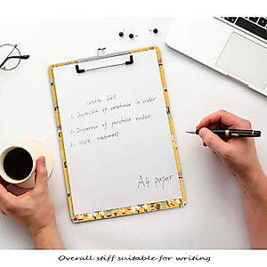 Hongri Clipboard, Fashion Design Letter Size Wooden Clipboards for Students, Women, Man and Kids, Cute Custom Pattern, A4 Standard Size 9" x 12.5" with Low Profile Metal Clip, Yellow Cactus