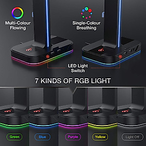 havit RGB Gaming Headphone Stand Desk Dual Headset Hanger Base with Phone Holder & 2 USB Ports for Desktop PC Game Earphone Accessories