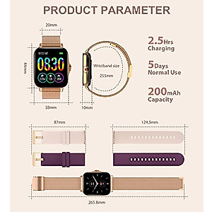 Iaret Smart Watch for Women(Call Receive/Dial), Fitness Tracker Waterproof Smartwatch for Android iOS Phones 1.7" HD Full Touch Screen Digital Watches with Heart Rate Sleep Monitor Pedometer, Gold