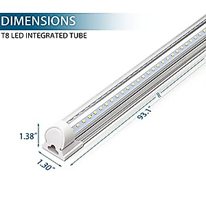 Barrina LED Shop Light, 8FT 72W 9000LM 5000K, Daylight White, V Shape, Clear Cover, Hight Output, Linkable Shop Lights, T8 LED Tube Lights, LED shop lights for garage 8 foot with plug (Pack of 10)