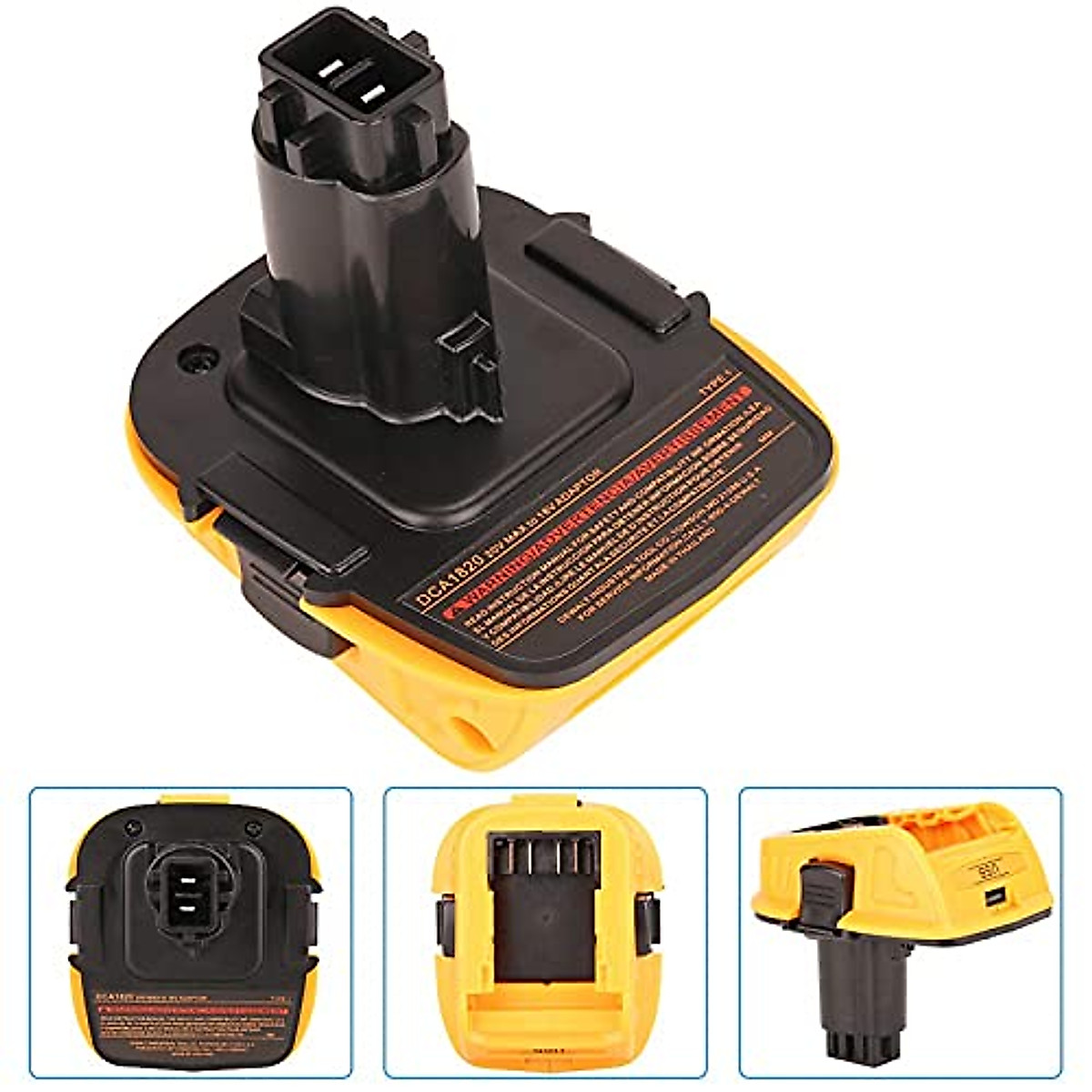 JJXNDO 18V to 20V Adapter DCA1820 for Dewalt 20V/18V Lithium ion Battery with USB Port, Convert 20V Battery DCB204 DCB206 to 18V NiCad NiMh Battery Tool(2 Pack)