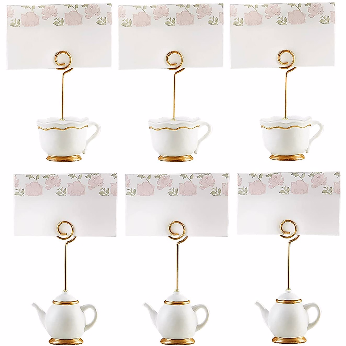 Kate Aspen Place Card Holders (Place Cards Included) - Set of 12 - Table Number Holder for Weddings, Teapot and Teacup Photo Holder for Table Assignments at Bridal Showers or Anniversaries