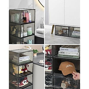 EOENVIVS Shoe Storage Boxes Large Shoe Boxes Fit Size 13, 6 Pack Clear Plastic Shoe Organizer with Stackable Design and Magnetic Door, Space Saving Shoe Containers for Boots and Sneakers, Grey