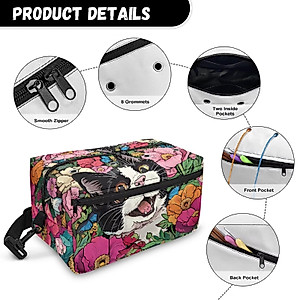 Kathyboom Cat Flowers Yarn Storage Bag Knitting Bag Crochet Bag Organizer, Large Capacity Yarn Bag for Knitting Accessories, Crochet Hooks, Knitting Needles