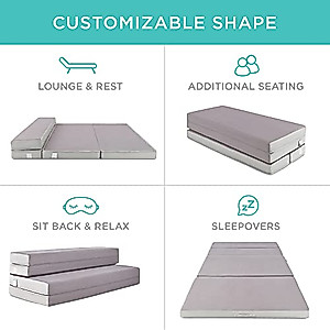 Best Choice Products 4in Portable Mattress Folding Mattress Topper Full for Camping, Guest, Toddler, Foam Plush w/Carry Case - Gray