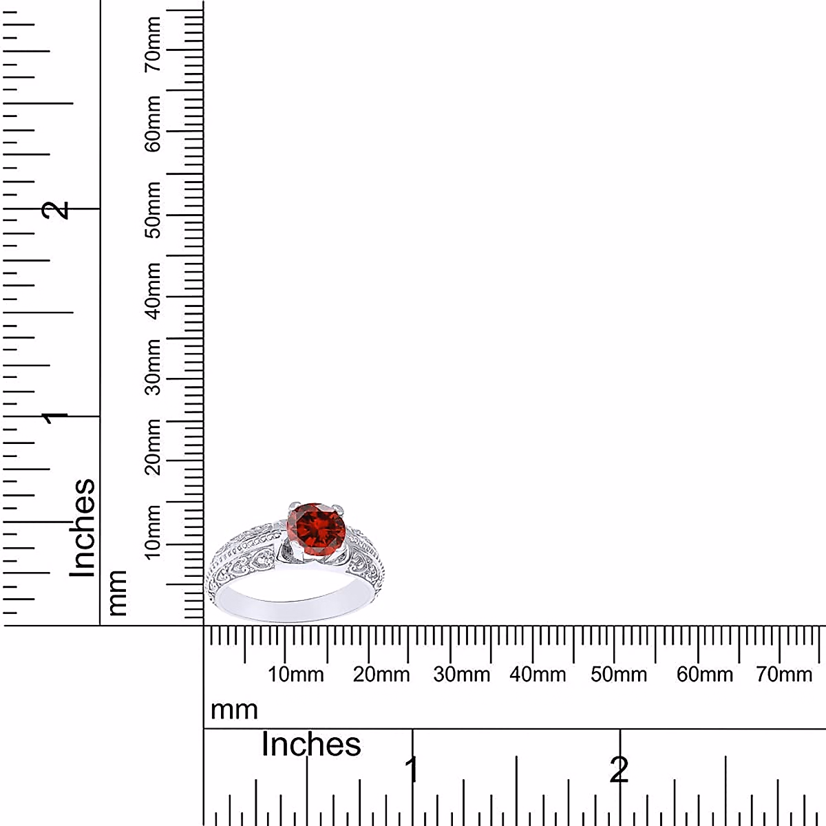 AFFY Round Shape Simulated Garnet In 14K White Gold Over 925 Sterling Silver Ring Size 13.5