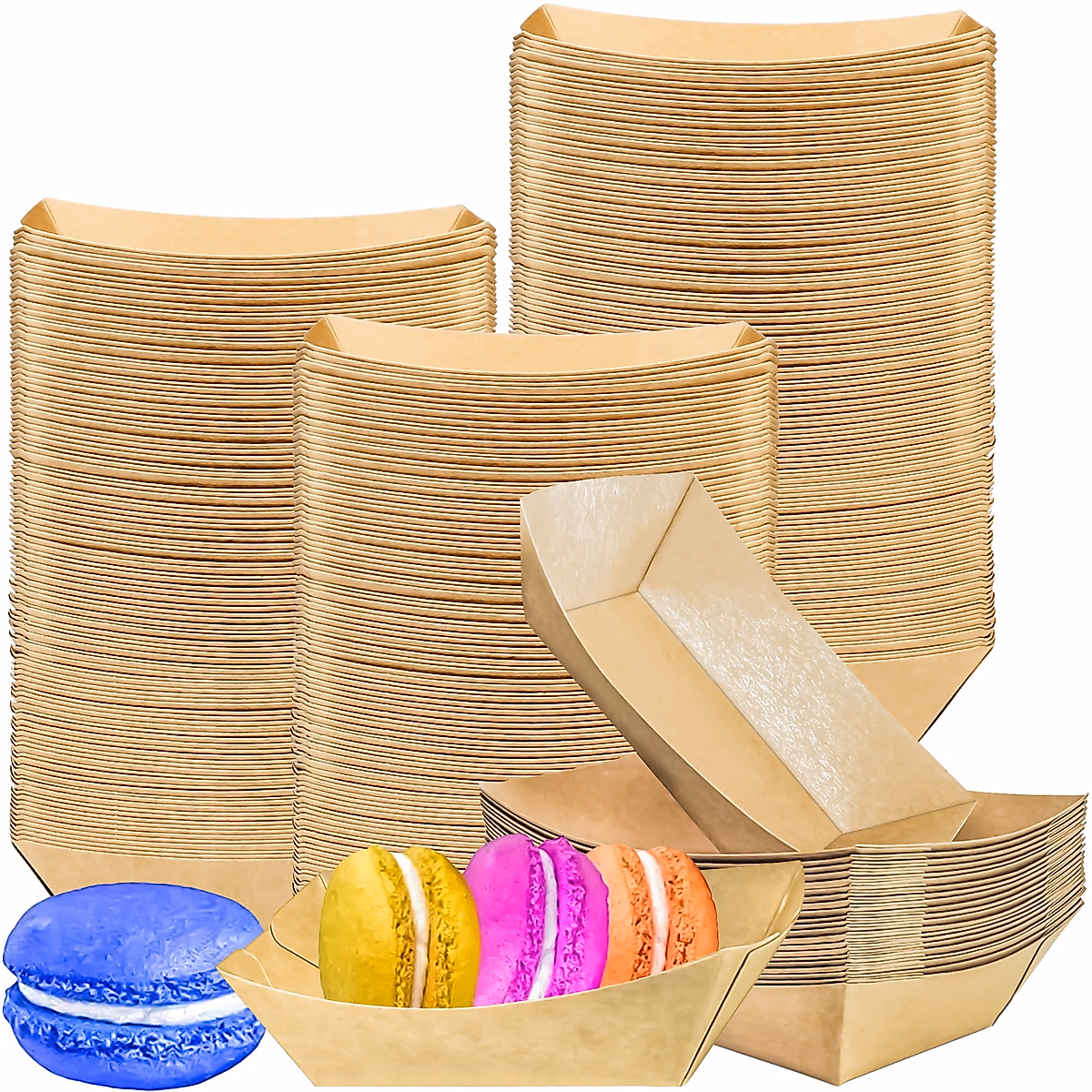 MotBach 150 Pack 1/4Lb Paper Food Boat Trays Disposable Small Paper Boats Plates Containers, 0.25Lb Mini Kraft Food Serving Boat Tray Baskets for Snack Fries Dessert Popcorn BBQ Sauce Tacos Nacho