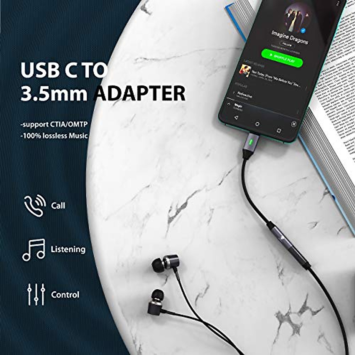 Stouchi USB C to 3.5mm Dongle Adapter, USB C to 3.5mm Headphone Jack Hi-Fi DAC Compatible with Pixel 7/6a/6/5, iPad Mini 6, Samsung Galaxy S22/S21/S20 Plus Ultra, Note 20/10- Grey