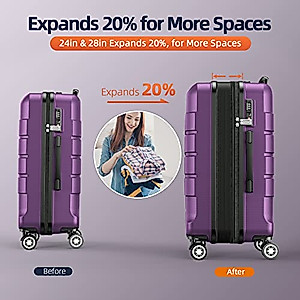 SHOWKOO Luggage Sets Expandable PC+ABS Durable Suitcase Sets Double Wheels TSA Lock 4 Piece Luggage Set Purple