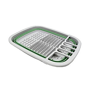 SAMMART 8L (2.11Gallons) Collapsible Plastic Dish Drainer - Foldable Drying Rack - Portable Dinnerware Organizer - Space Saving (Grey/Dark Sea Green, 1)