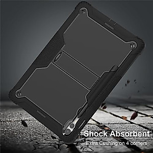 SaniMore Case for Samsung Galaxy Tab S9 Plus 12.4" Tablet 2023, Full-Body 3 Layers Rugged Kickstand Hybrid Case [Pen Holder] [Shock Absorbent] Cover for Galaxy S9+ Tablet SM-X810/X816B/X818U, Black