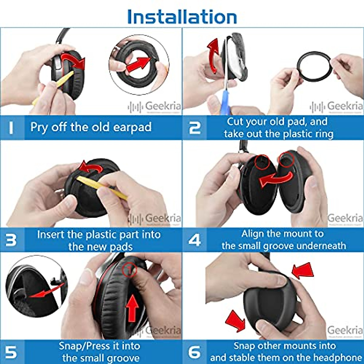 Geekria Earpads Suits Compatible with Sony MDR-10RBT MDR-10RNC MDR-10R Headphone Replacement Ear Pad + Headband Cover/Ear Cushion + Headband/Earpads Repair Parts + Headband Protector (Black)