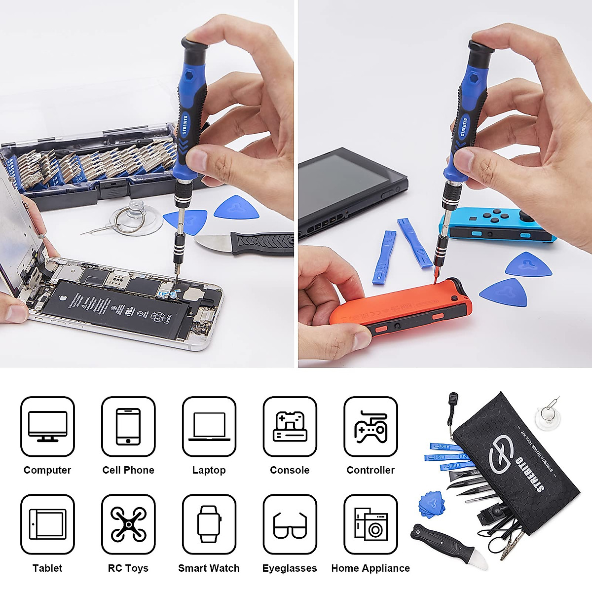 STREBITO Precision Screwdriver Set, 79 in 1 Screwdriver Kit with 58 Bits & Anti Static Wrist Strap, Magnetic Driver Electronics Repair Tool Kit for Computer, iPhone, Laptop, Cell Phone, Macbook, PS4/5