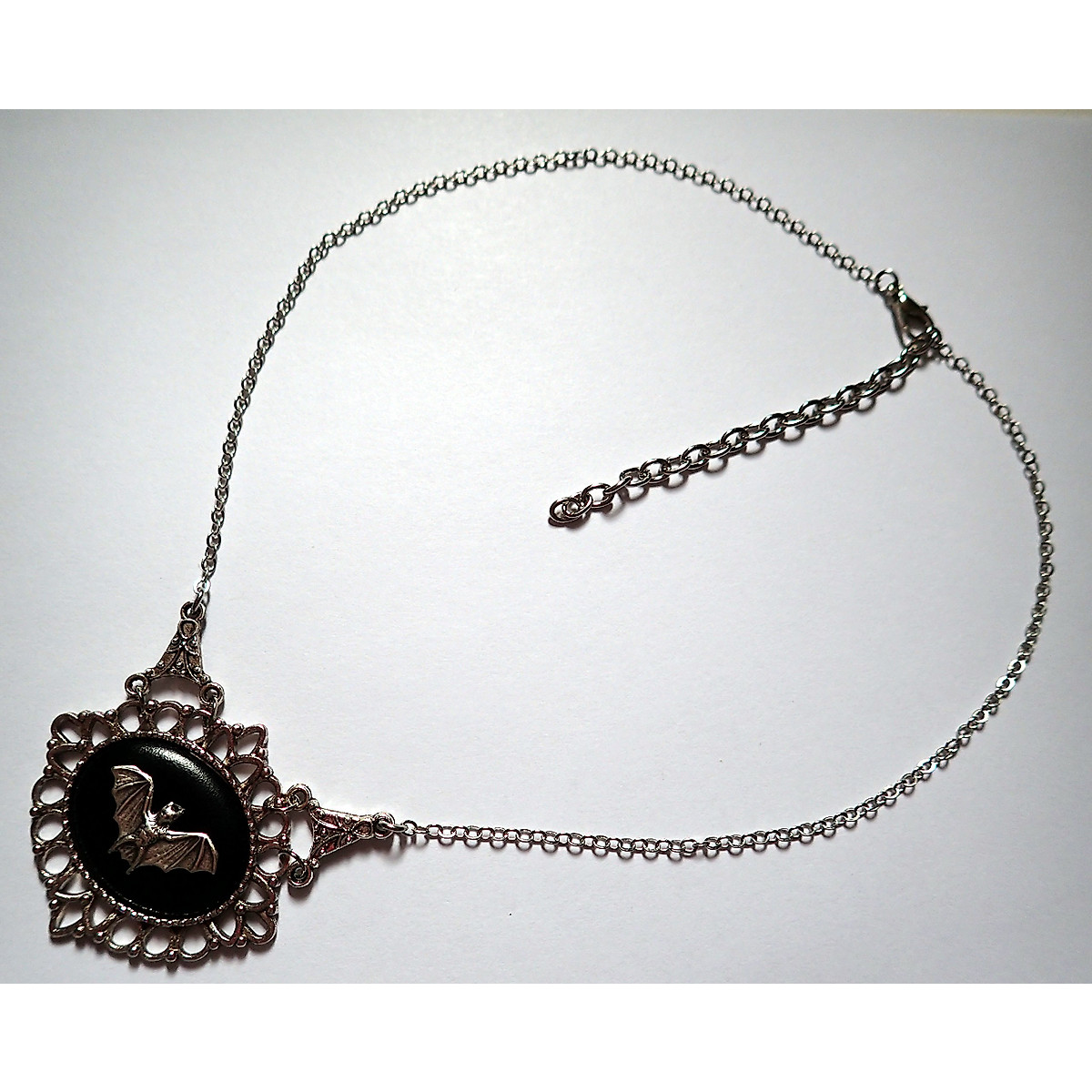 Moon Maiden Jewelry Gothic Victorian Silver Framed Bat Cameo Necklace