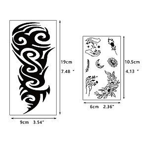 GLARYYEARS Maori Temporary Tattoo for Men Adults, 46-Pack Large Small size Realistic Tattoos, Totem Tribal Tiki Turtle Manta Fake Tattoo Stickers, Long-lasting Cool Black Body Half Arm Tattoos