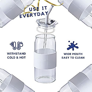 ColoVie 20oz Tumbler with 3 IN 1 Lids and Glass Straws(Extra Silicone Tips), White Silicone Protective Sleeve, Iced Coffee Cup, Travel Water Bottle, Soda Beer Can Shaped Cups, Hot Tea