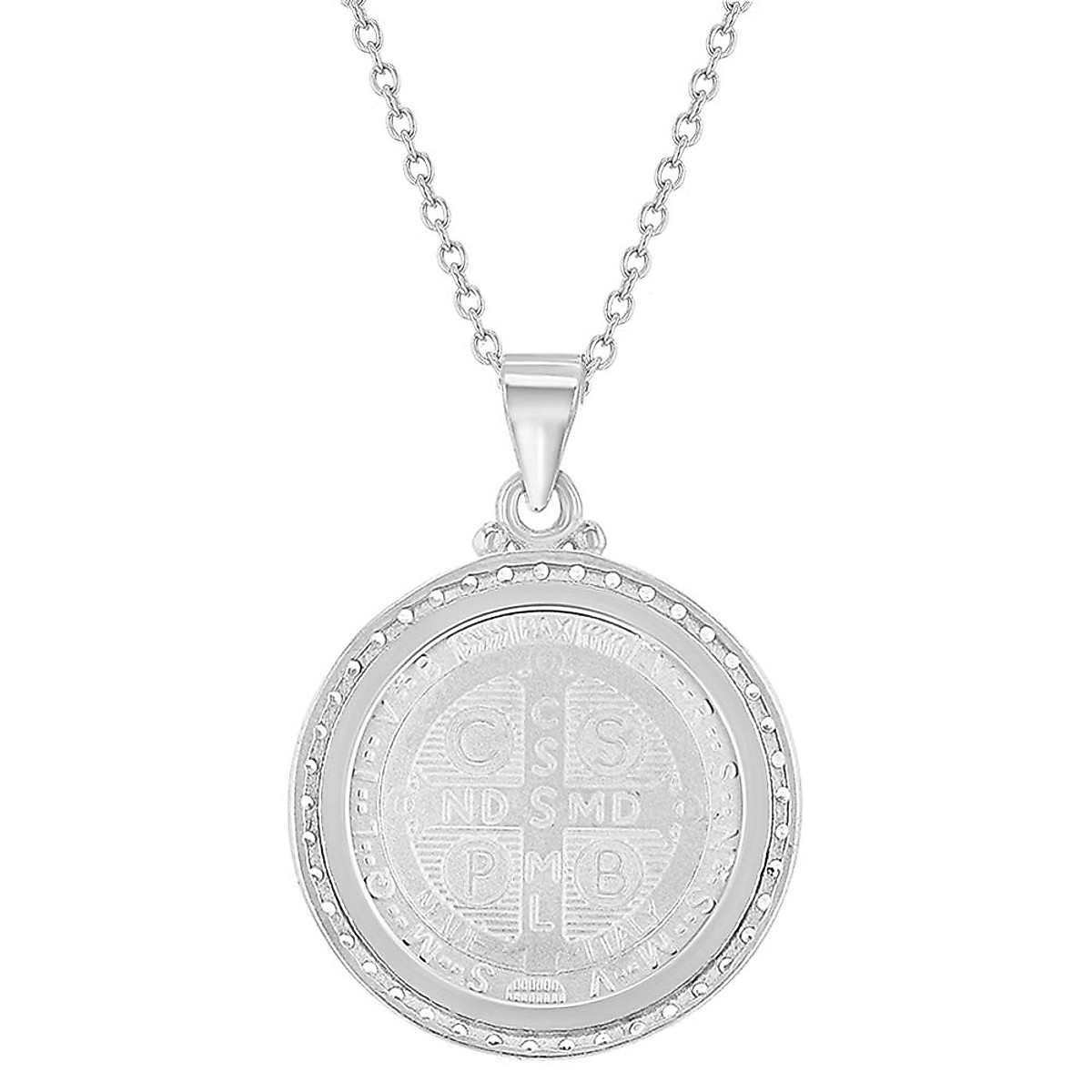 925 Sterling Silver Clear Cubic Zirconia Saint Benedict Medallion 18" Necklace for Young Girls & Teens - Religious Shiny CZ St. Benedict Medal Necklaces for Girls - Faith Charm Jewelry for Women