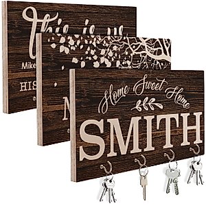 Naive Argo Personalized Wood Wall Mount Key Holder for Couple Mr Mrs Wedding Gift | New Home Décor Customize Key Ring Hook Hanger for Housewarming Gifts | C01D04