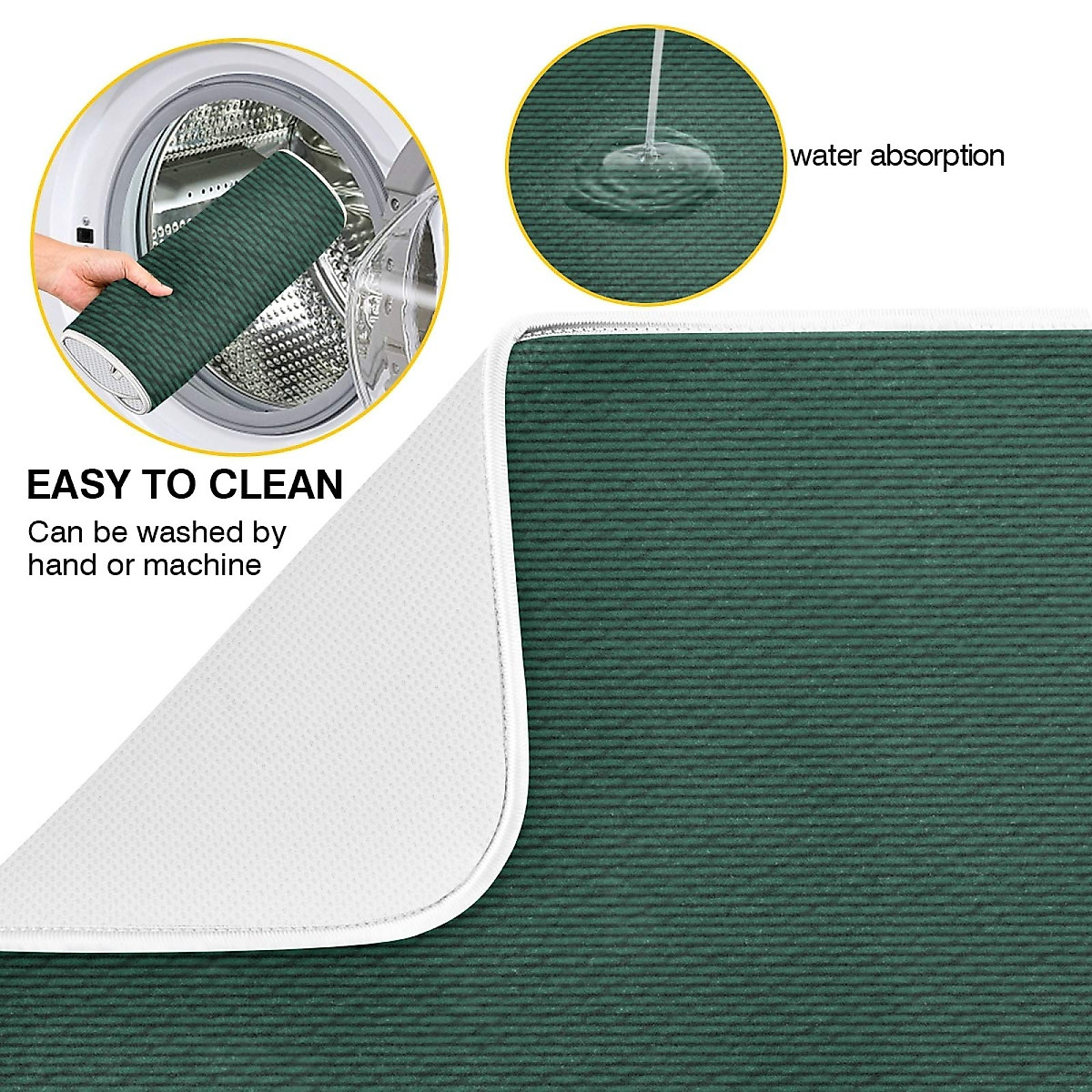 Qilmy Hunter Green Dish Drying Mats Tableware Absorption Water Mat Home Decor Drying Pad for Kitchen Countertop, 18 X 24 Inch