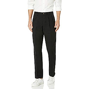 Amazon Essentials Men's Classic-Fit Wrinkle-Resistant Pleated Chino Pant (Available in Big & Tall), Black, 46W x 30L