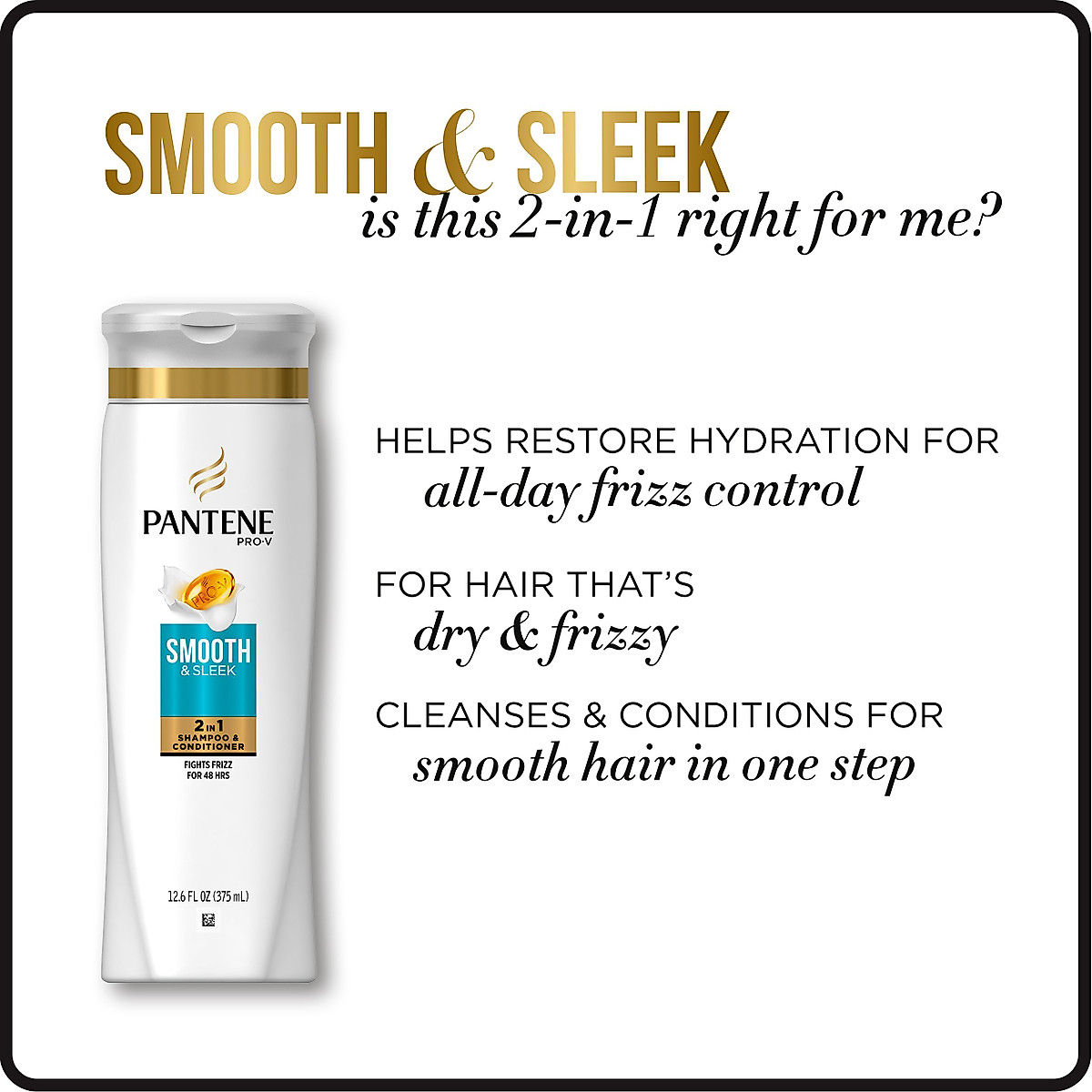 Pantene Pro-V Smooth & Sleek 2 In 1 Shampoo & Conditioner, 20.1 Fl Oz, 20.100000000000001 Fl Oz