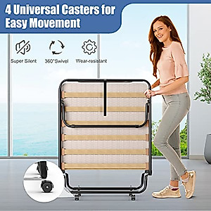 Giantex Folding Bed with Mattress for Adults, Rollaway Guest Beds w/Memory Foam Mattress & Metal Frame, Made in Italy, Cot Size Rollaway Bed, Portable Foldable Sleeper Bed for Home, Beige