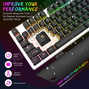 KOLMAX Gaming Keyboard and Mouse Combo,Rainbow Backlit Mechanical Feeling 104 Keys Keyboard with Ergonomic Detachable Wrist Rest,Aluminum Panel Keyboard 3600DPI Gaming Mouse for PC Mac Office/Gaming