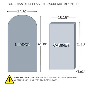 Arched Black Medicine Cabinet With Mirror, Recessed Or Surface Mount Medicine Cabinet - 17" x 32" In, Black Bathroom Mirror With Storage - Large Black Modern Medicine Cabinet Mirror Wall Mounted