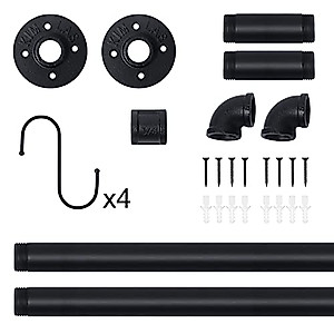 HouseAid 24 Inch Industrial Pipe Towel Bar, Farmhouse Iron Hand Towel Holder, Vintage Style Towel Rod for Bathroom, Wall Mounted, Matte Black (Hook Included)