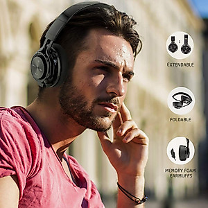 PowerLocus P3 Wireless Bluetooth Headphones Over-Ear, [40h Playtime, Bluetooth 5.0] Foldable Stereo Wireless/Wired Headphone Over Ear with Mic Deep Bass Headset for iOS/Android/Laptop/PC/TV - Black