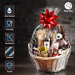 Wrap Junky Premium 3mm Thick Clear Cellophane Wrap Roll | 31.5” x 100 ft (Unfolded) Folded to 15.7” | Cellophane Wrap for Gift Baskets | Durable & Tear-Resistant | Clear Wrapping Paper for Food, Flower & Craft